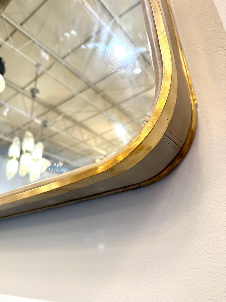 Vintage Brass and Stitched Leather Frame Oversized Mirror For Sale at ...