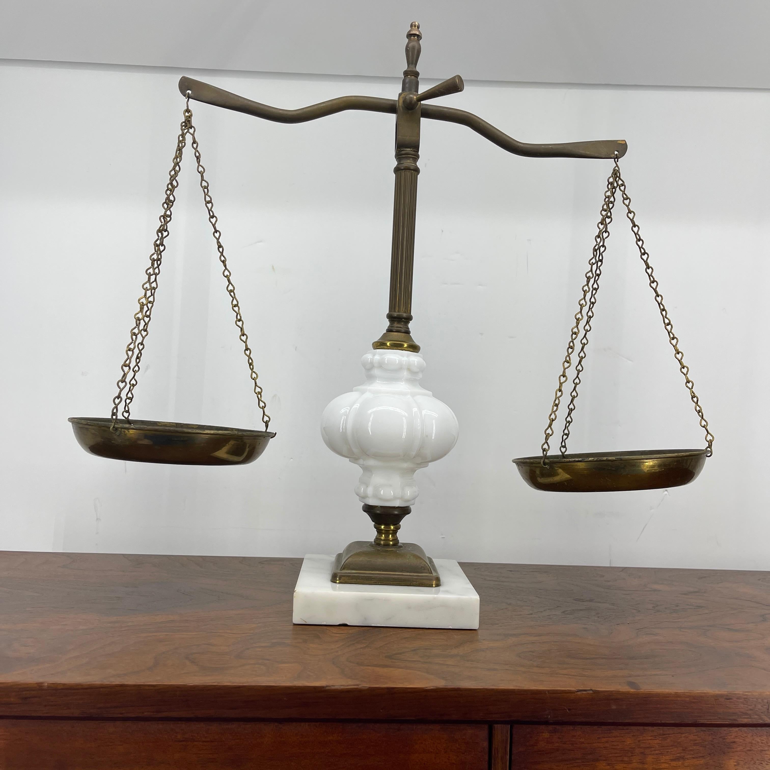 Vintage Brass and White Opaline Glass Scale, England, circa 1930's at ...