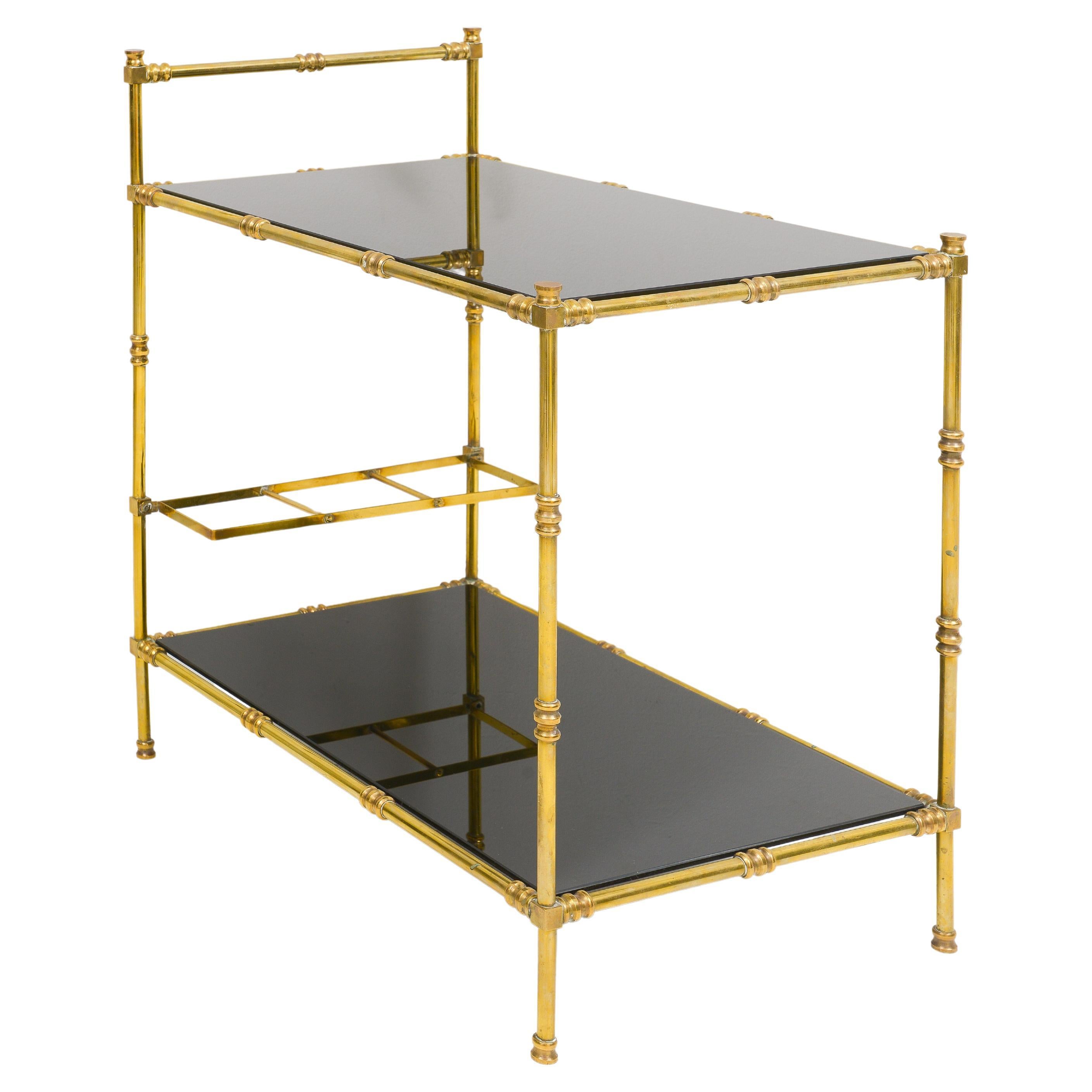 French Vintage Brass and Smoked Glass Bar Cart at 1stDibs
