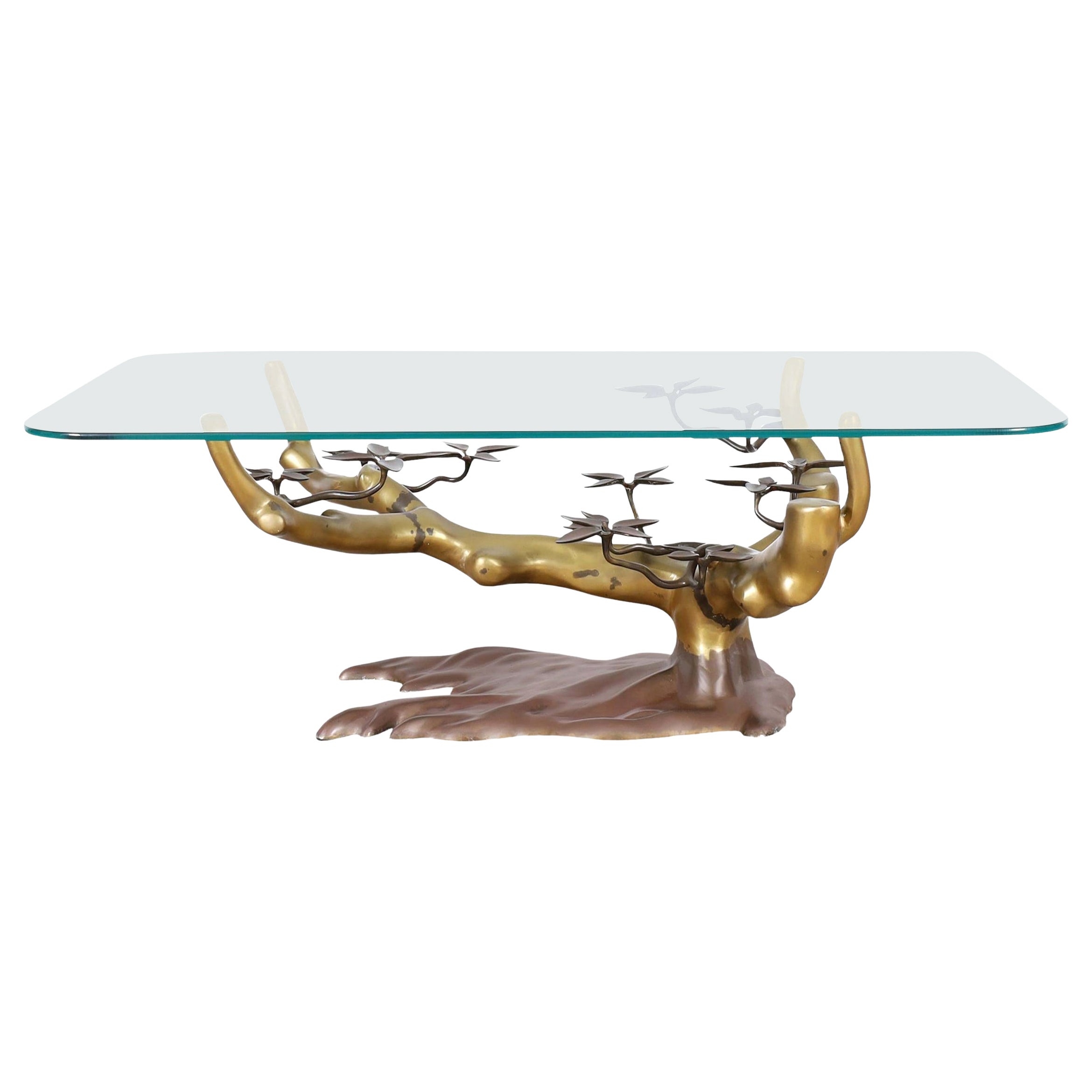 Willy Daro coffee table Crane bird brass Bonsai tree 1970 Belgium For ...