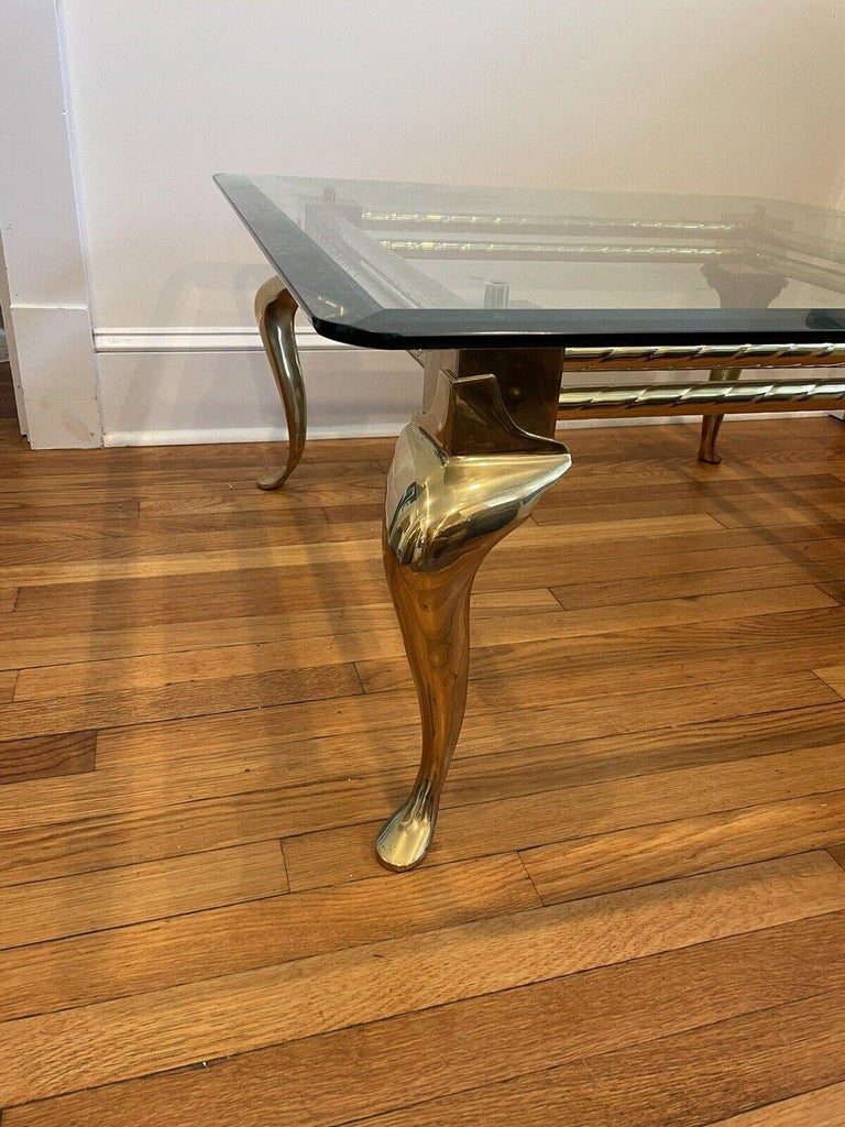 Vintage Brass Cabriole Leg and Industrial Design Coffee Table For Sale ...
