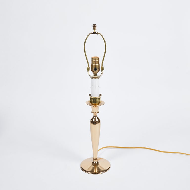 Vintage Brass Candlestick Table Lamps w/ Custom Black Silk Shades Pair ...