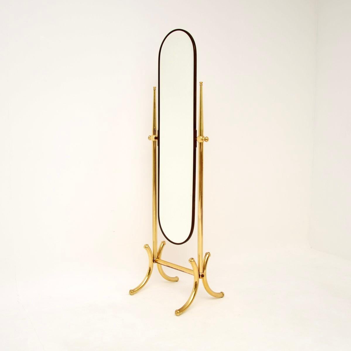 Vintage Brass Cheval Floor Mirror For Sale at 1stDibs