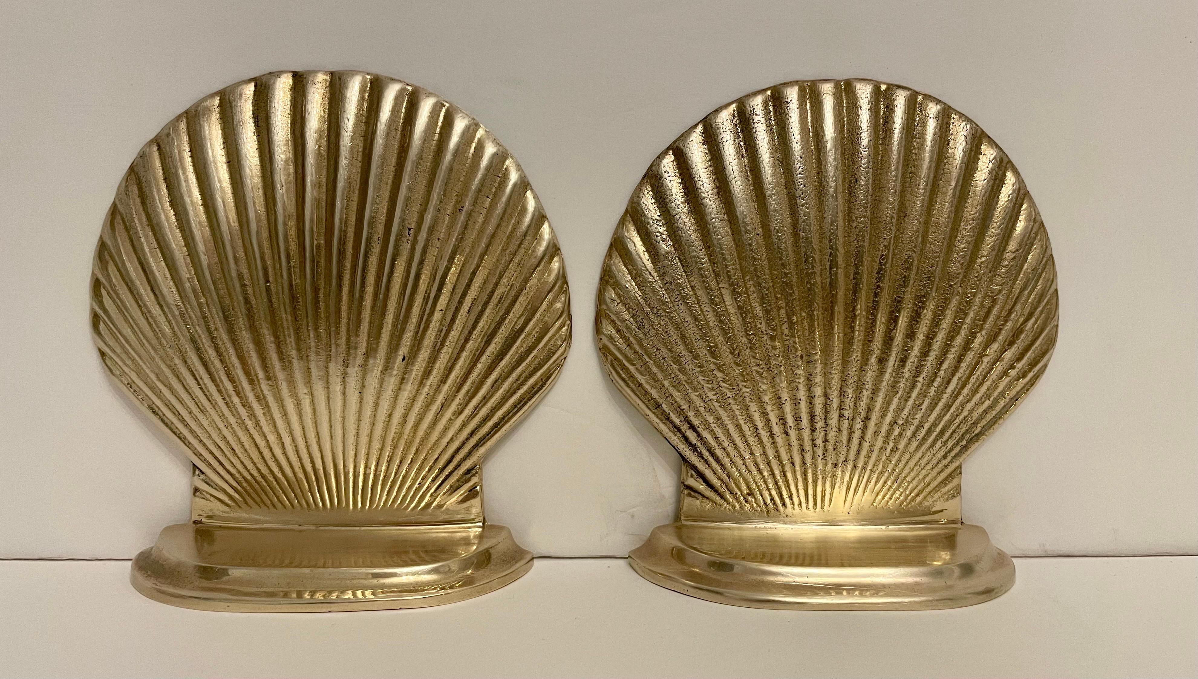 Vintage Brass Clam Shell Seashell Bookends at 1stDibs