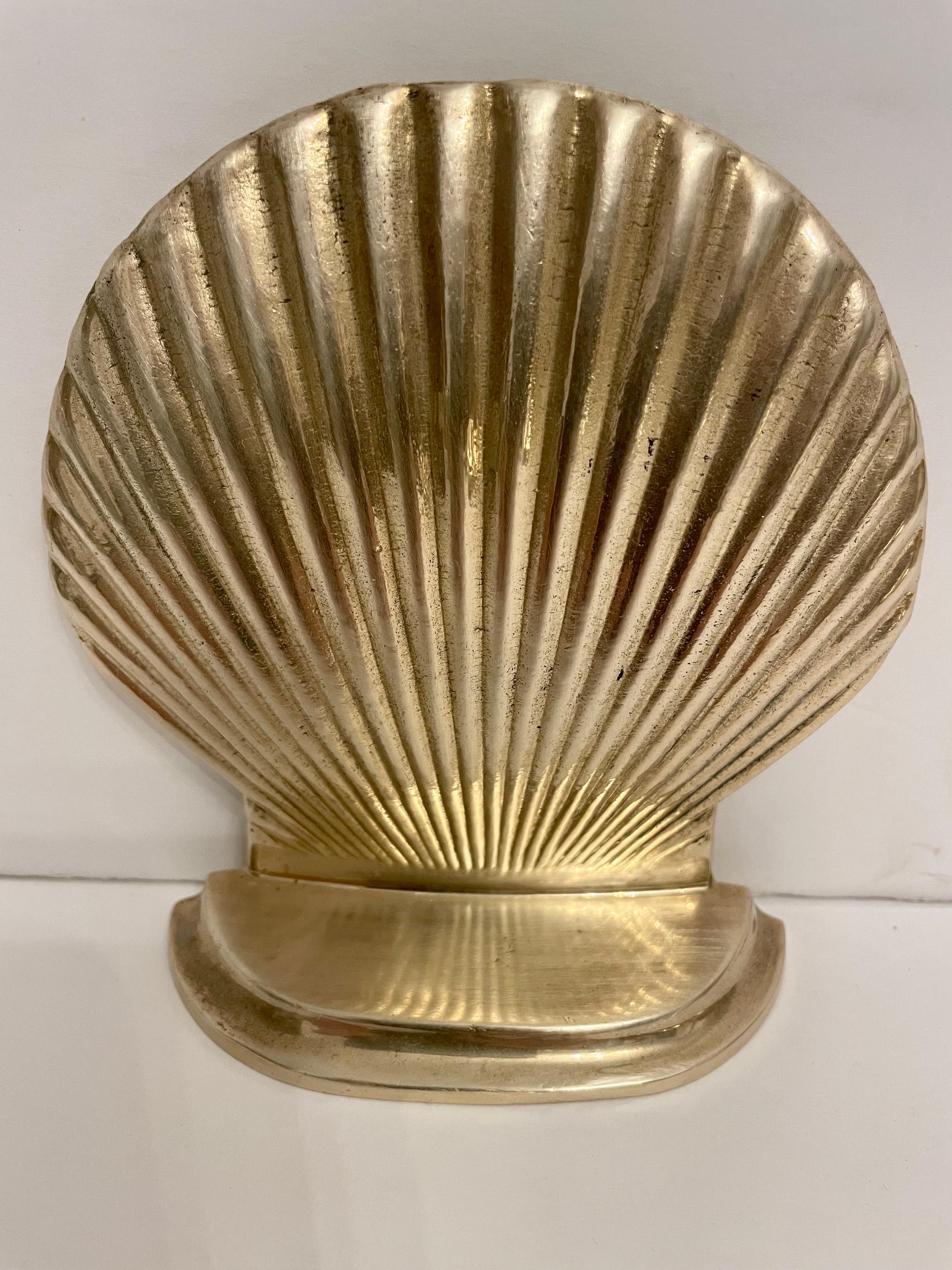 Vintage Brass Clam Shell Seashell Bookends at 1stDibs