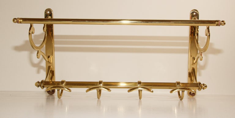 Vintage Brass Coat Rack with Shelf and Hooks at 1stDibs