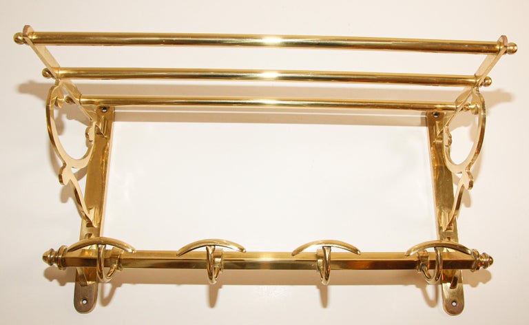 Vintage Brass Coat Rack with Shelf and Hooks at 1stDibs