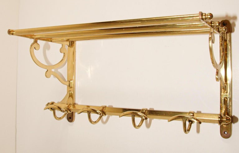 Vintage Brass Coat Rack with Shelf and Hooks at 1stDibs