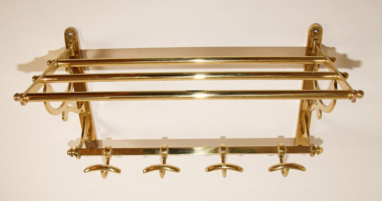Vintage Brass Coat Rack with Shelf and Hooks at 1stDibs