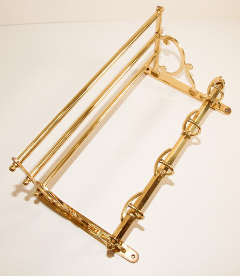 Vintage Brass Coat Rack with Shelf and Hooks at 1stDibs
