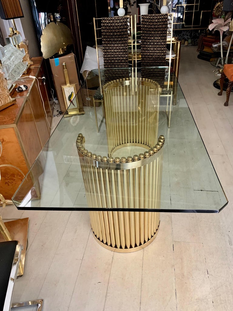 Vintage Brass Dining Table with Crystal Top, 1980s For Sale at 1stDibs