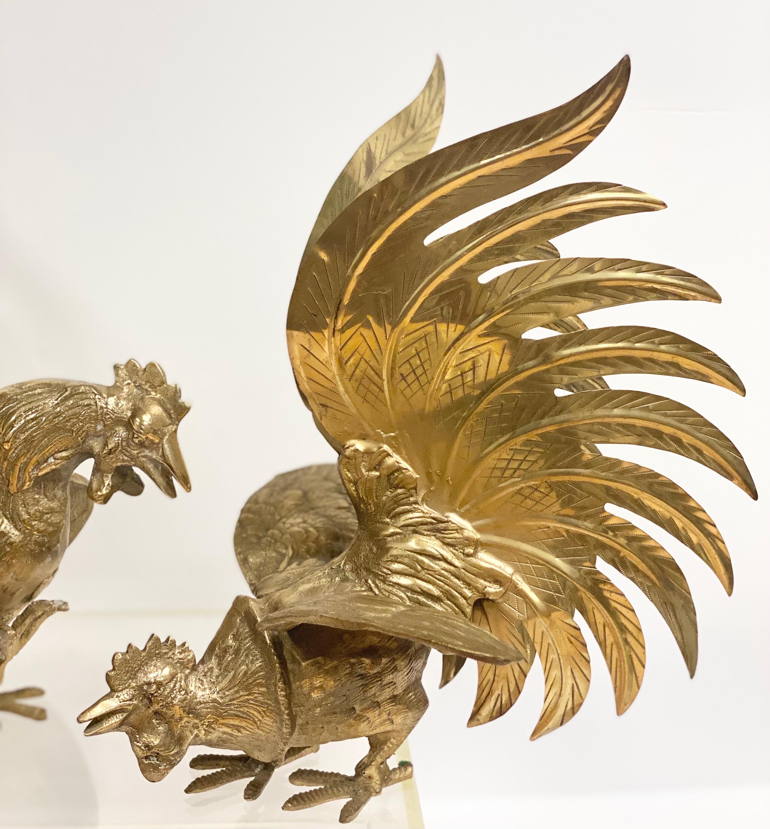 Vintage Brass Figurine Roosters, a Pair at 1stDibs | brass roosters