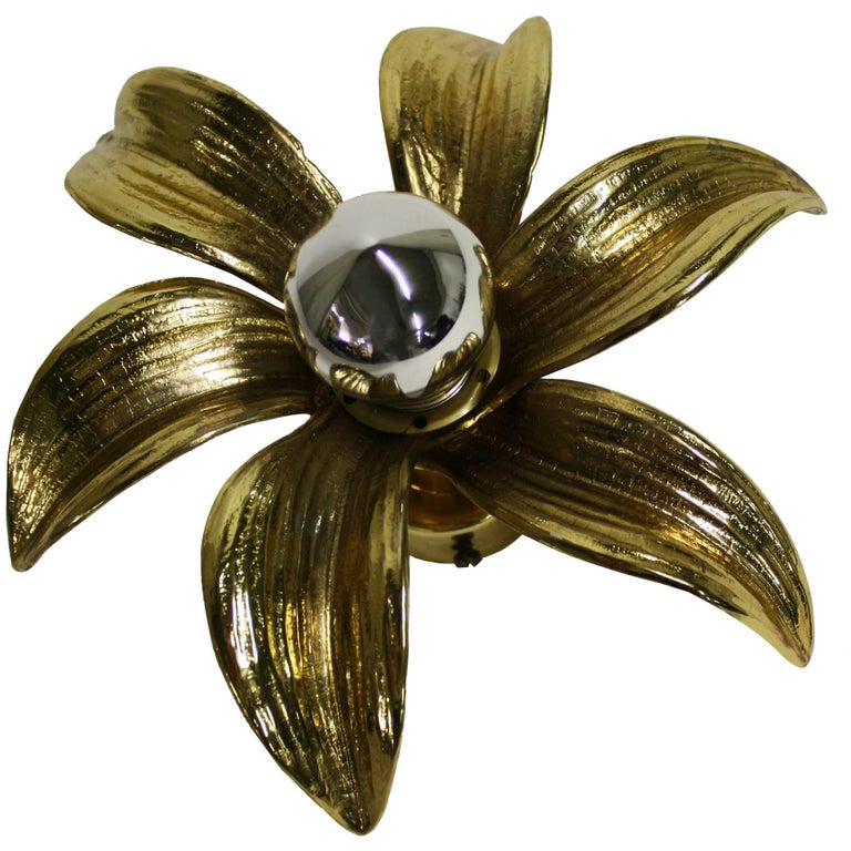 Vintage Brass Flower Lamp, 1970s at 1stDibs