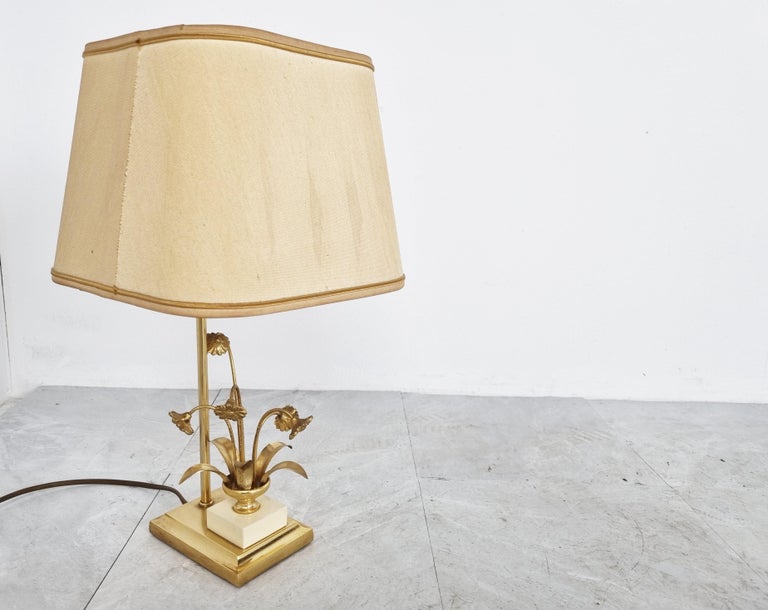 Vintage Brass Flower Table Lamp by Massive, 1970s For Sale at 1stDibs