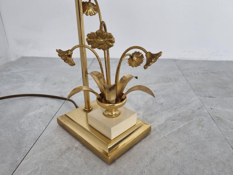 Vintage Brass Flower Table Lamp by Massive, 1970s For Sale at 1stDibs
