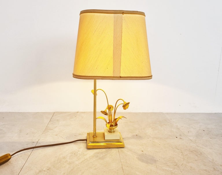 Vintage Brass Flower Table Lamp by Massive, 1970s For Sale at 1stDibs