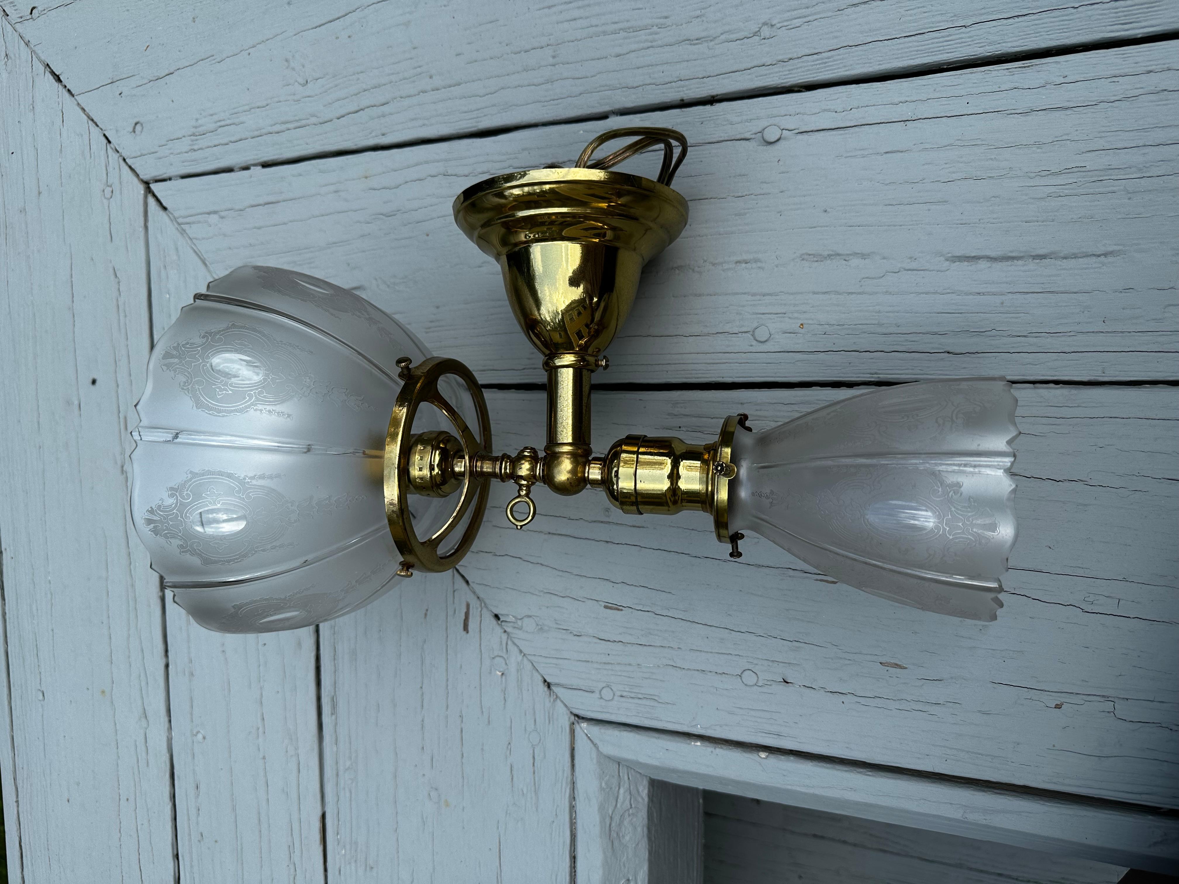 Vintage brass gas electric wall sconce with set of vintage gas electric ...