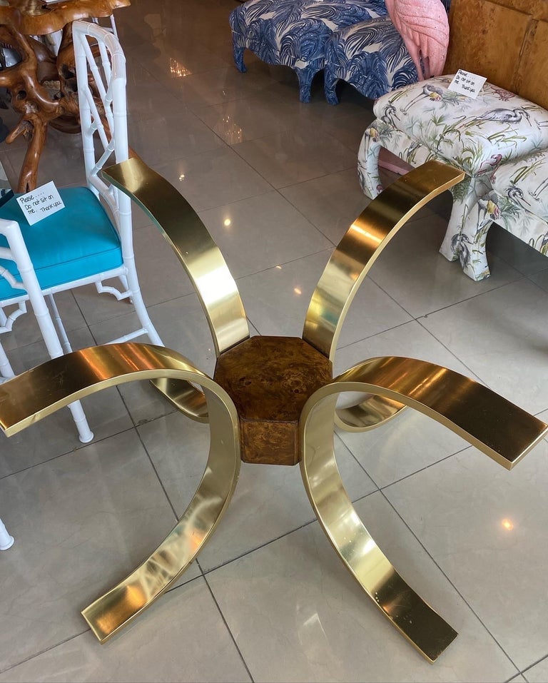 Vintage Brass Gold and Burl Wood Dining Table Center Entry Base For ...