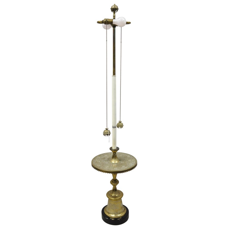 Vintage Brass Indian Moroccan Boho Chic Etched Brass Side Table Pole ...