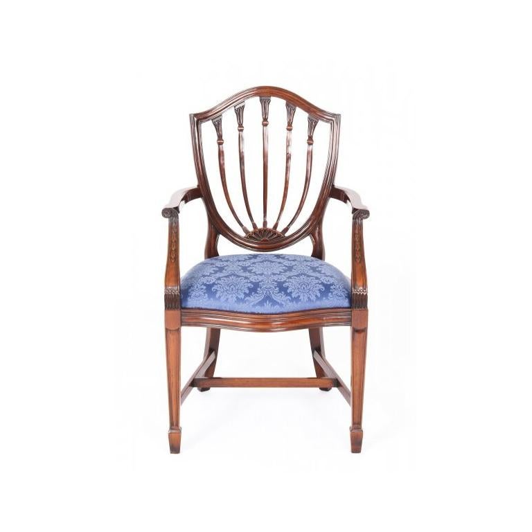 Vintage Brass Inlaid Dining Table and 14 Shield Back Chairs, 20th ...