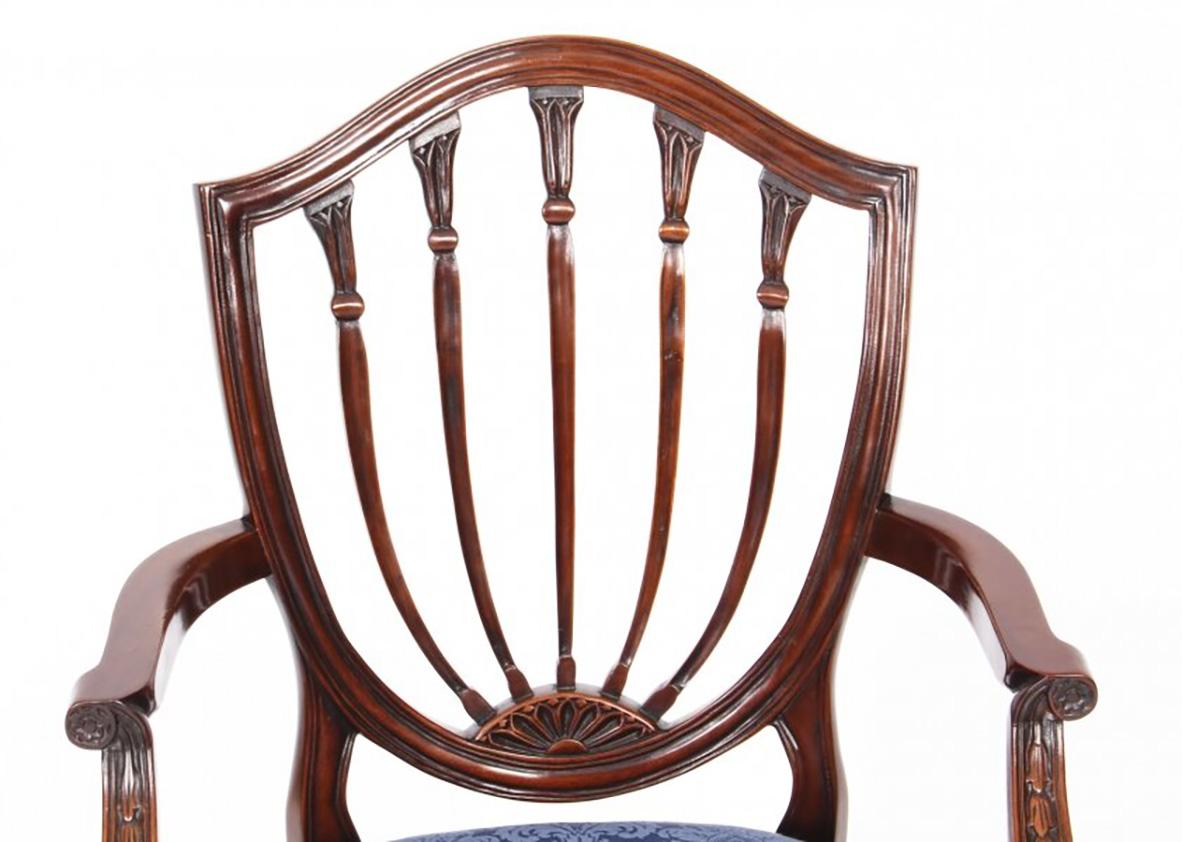 Vintage Brass Inlaid Dining Table and 14 Shield Back Chairs, 20th ...