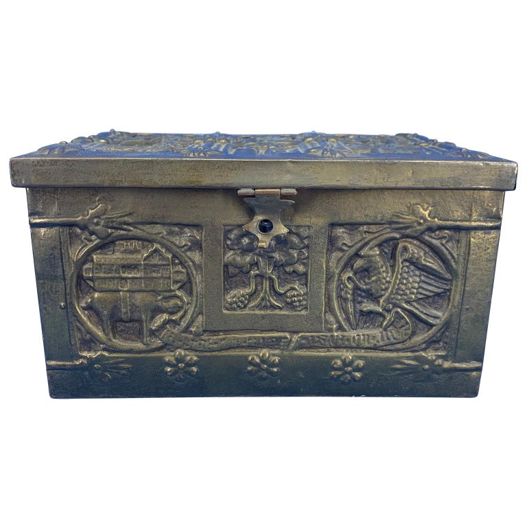 Vintage Brass Jewelry Box With Religious Scenes at 1stDibs