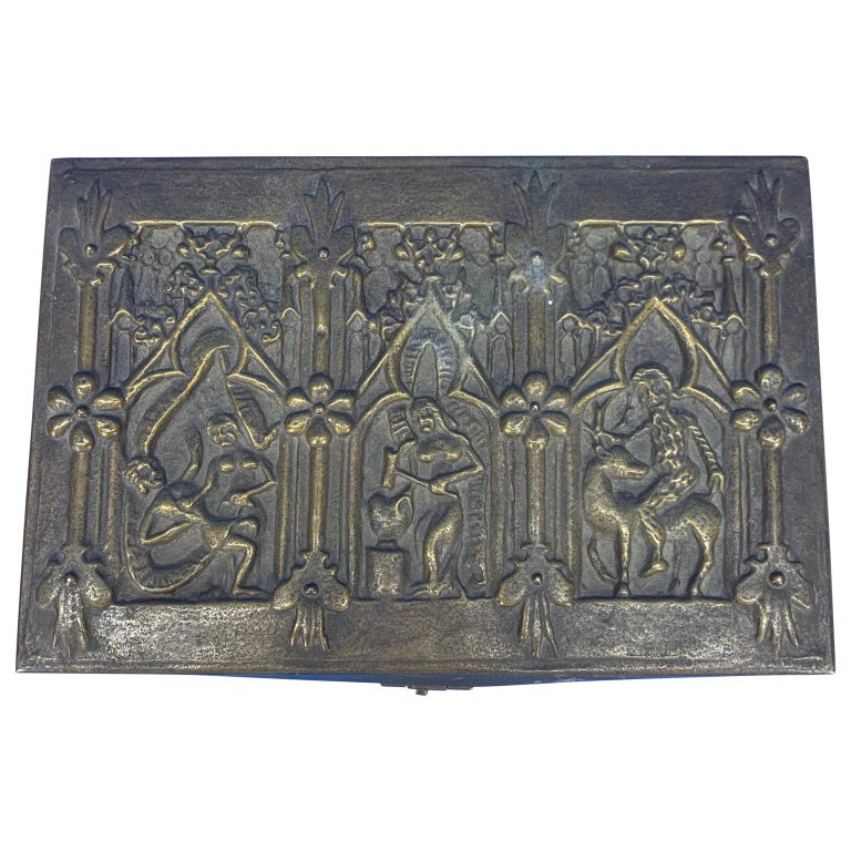 Vintage Brass Jewelry Box With Religious Scenes at 1stDibs