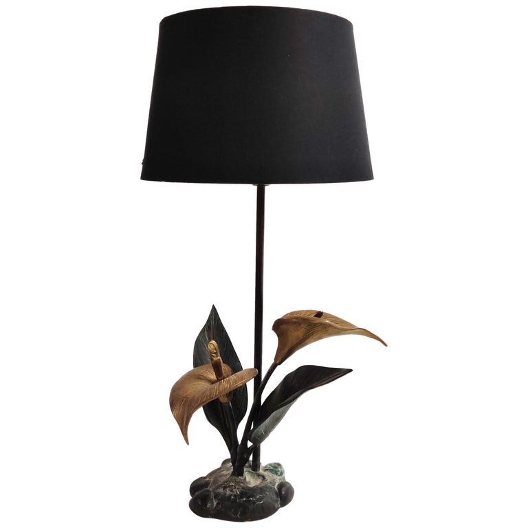 Vintage Brass Lily Flower Table Lamp, 1970s at 1stDibs
