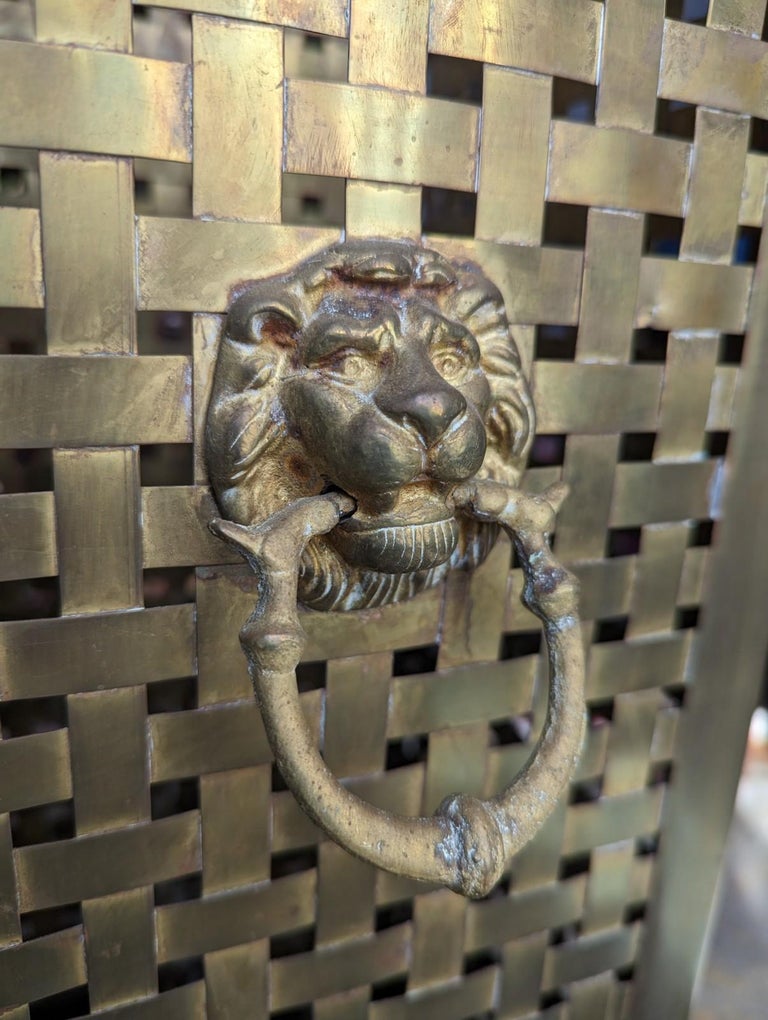 Vintage Brass Lion Head Umbrella Holder Stand Woven w/ Feet For Sale at ...