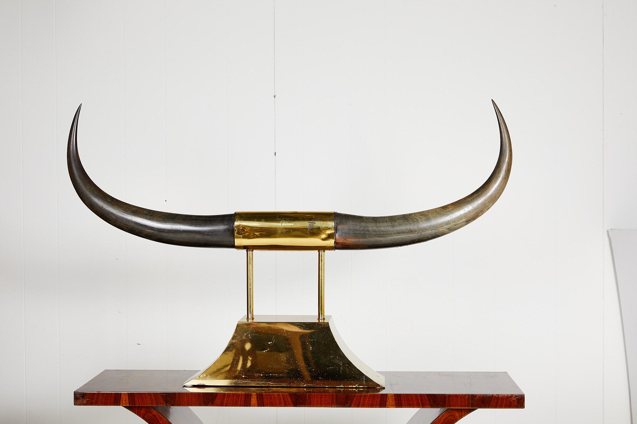 Vintage Brass Mounted Carved Water Buffalo Horns at 1stDibs | carved ...