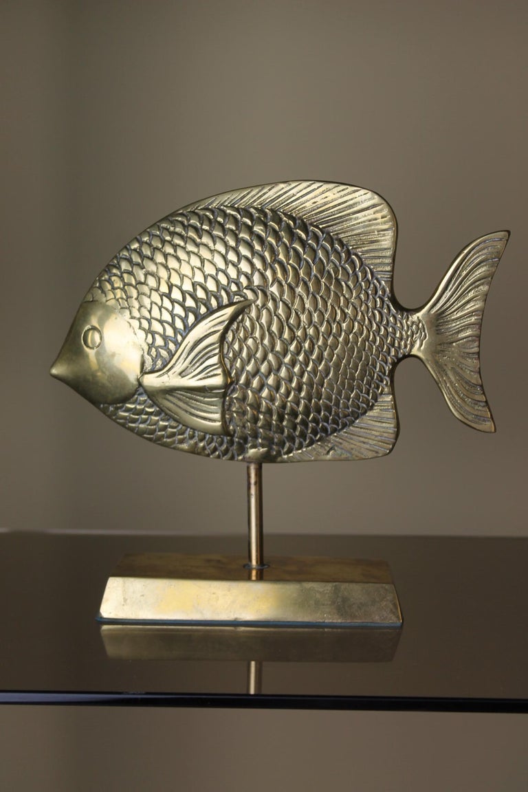 Vintage Brass Mounted Fish Sculpture, 1970s at 1stDibs