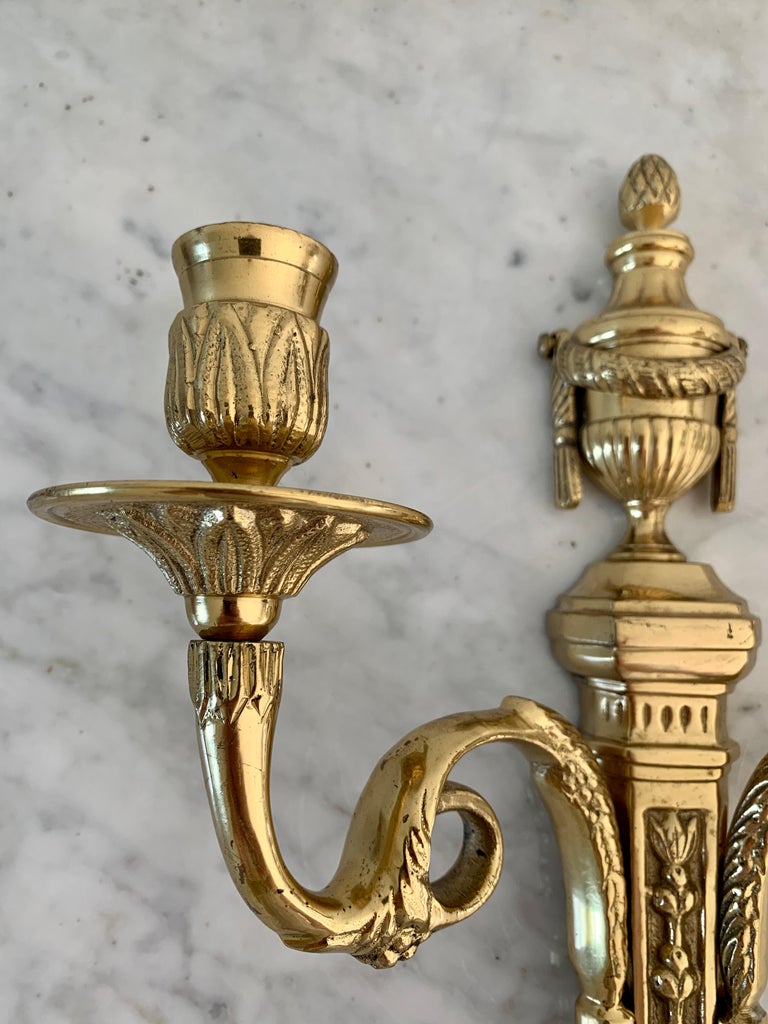 Vintage Brass Neoclassical Style Candle Sconce For Sale at 1stDibs