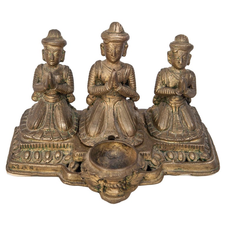 Vintage Brass Offering Lamp from Nepal, Three Princes, Mid-20th Century ...