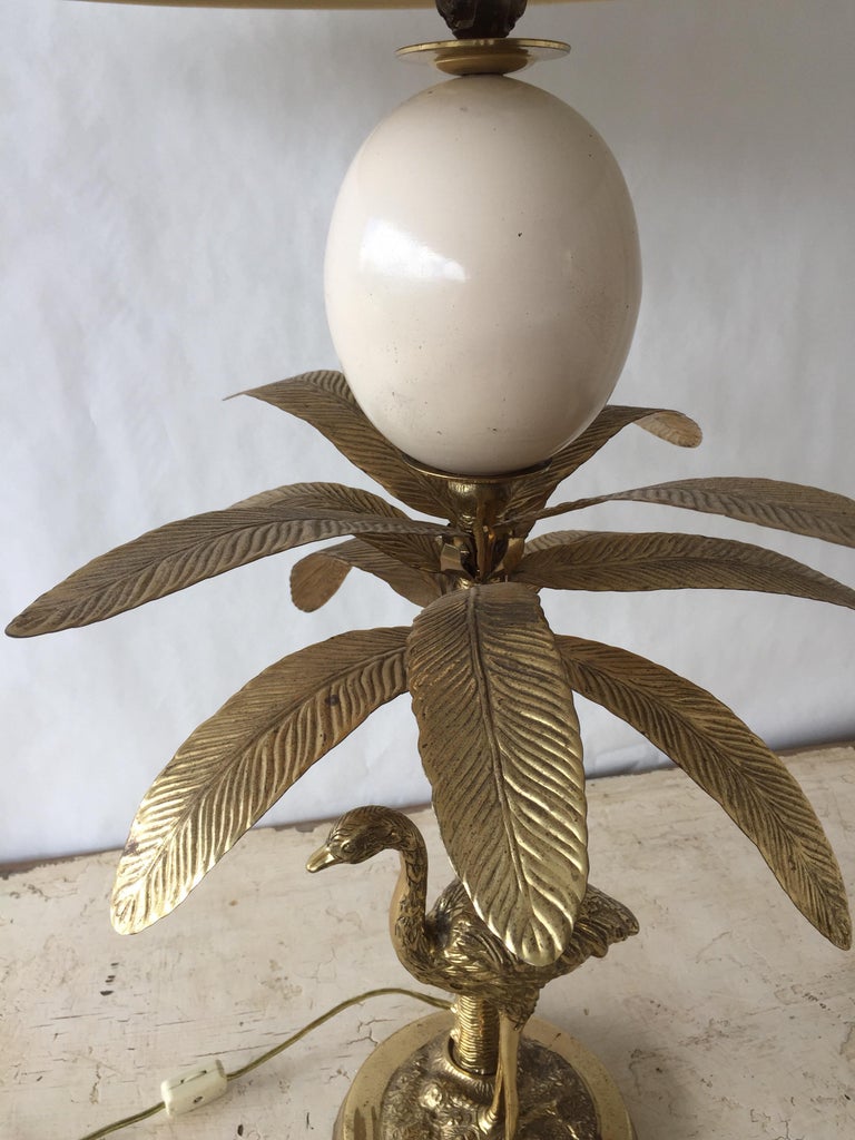 Vintage Brass Palm Tree and Faux Ostrich Egg Table Lamp For Sale at 1stDibs