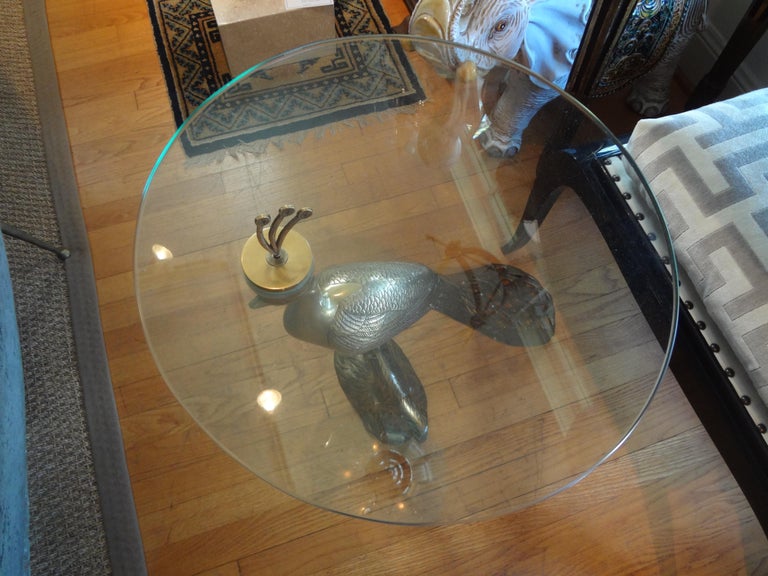 Vintage Brass Peacock Table with Glass Top at 1stDibs