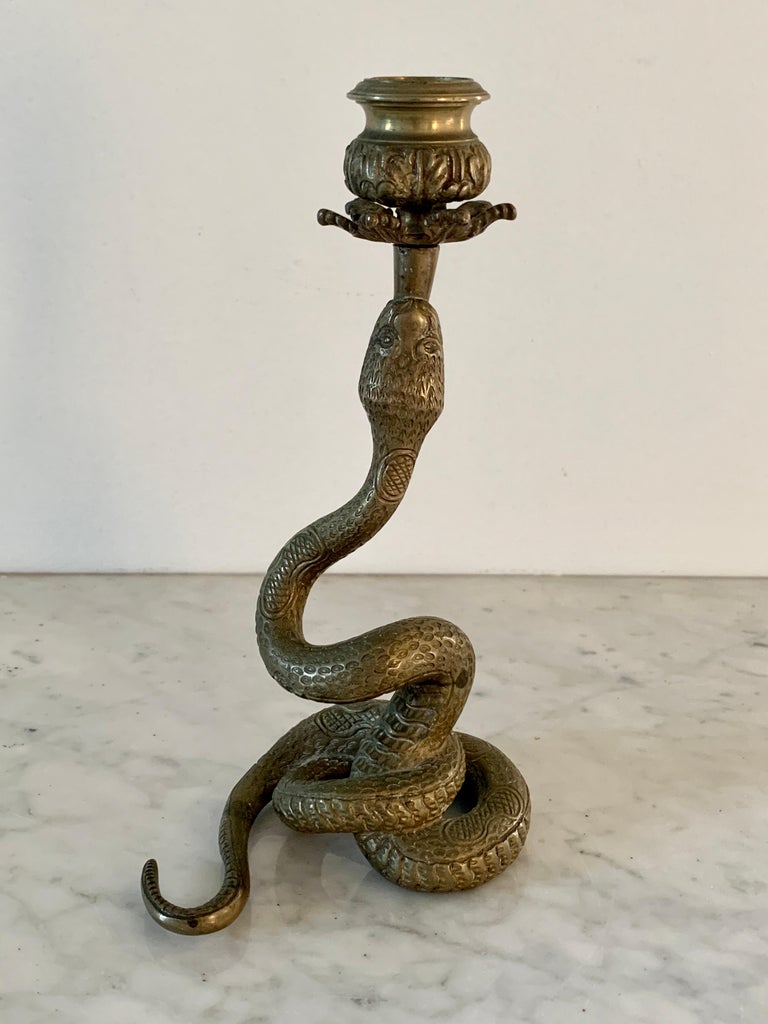 Vintage Brass Serpent Snake Candle Holder For Sale at 1stDibs