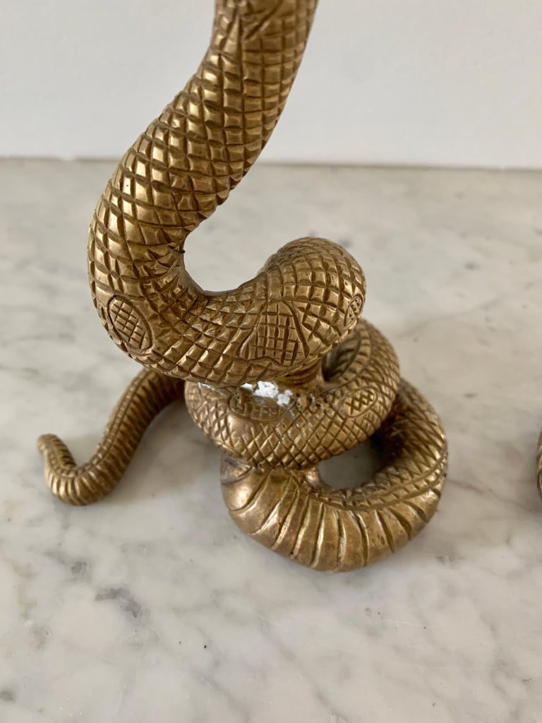 Vintage Brass Serpent Snake Candle Holders, Pair For Sale at 1stDibs