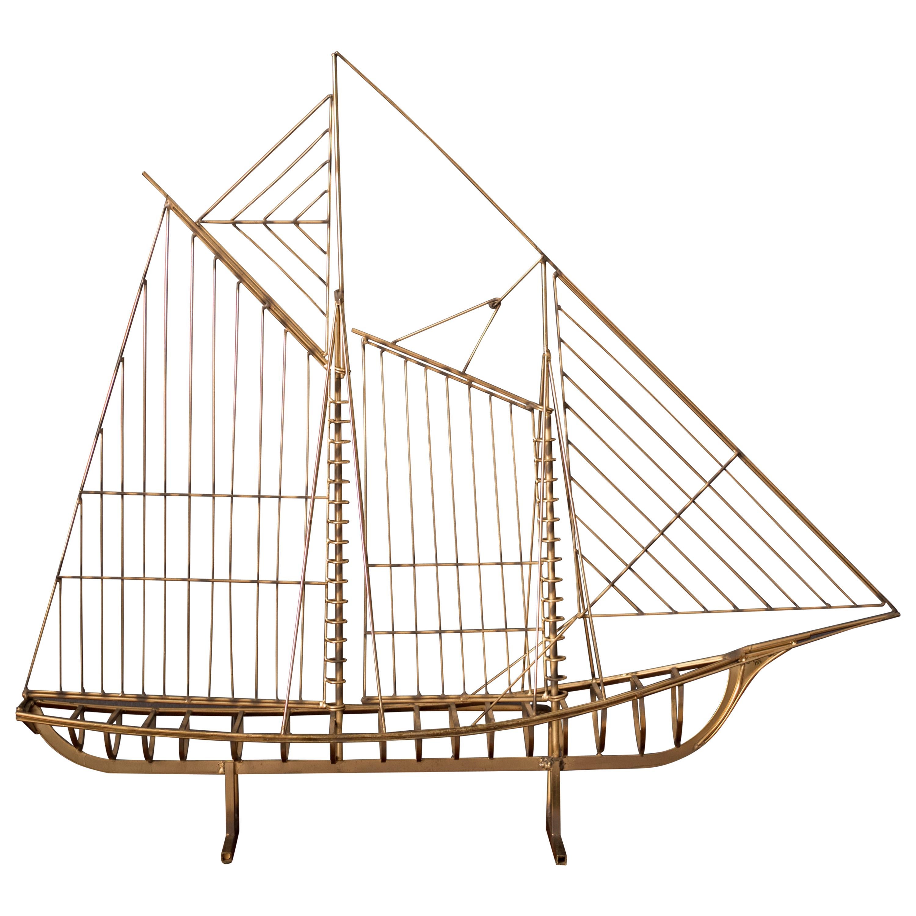 Vintage Brass Skeleton Sailboat Sculpture by Curtis Jere at 1stDibs