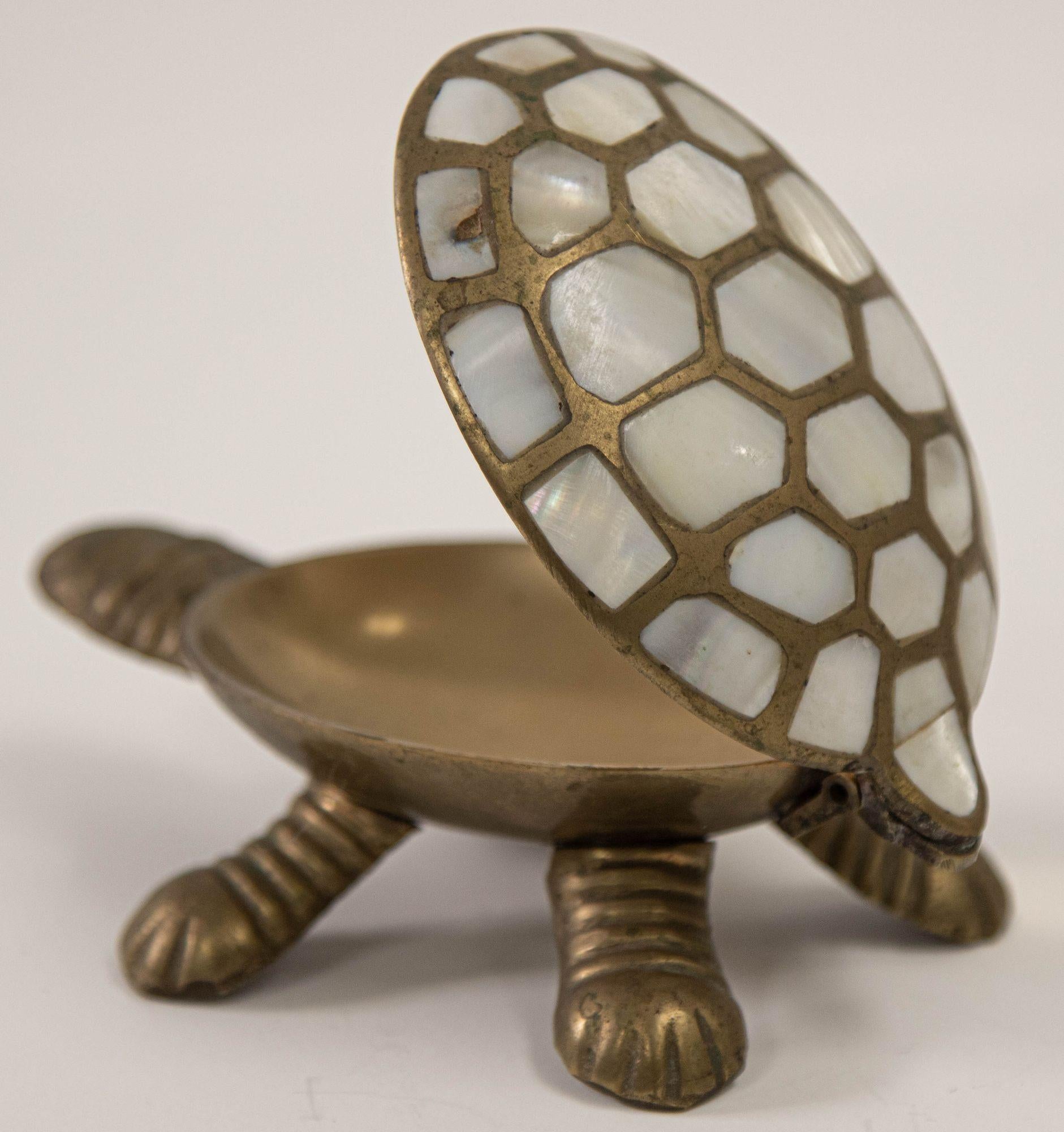 Vintage Brass Turtle with Inlaid Mother of Pearl Lidded Box at 1stDibs
