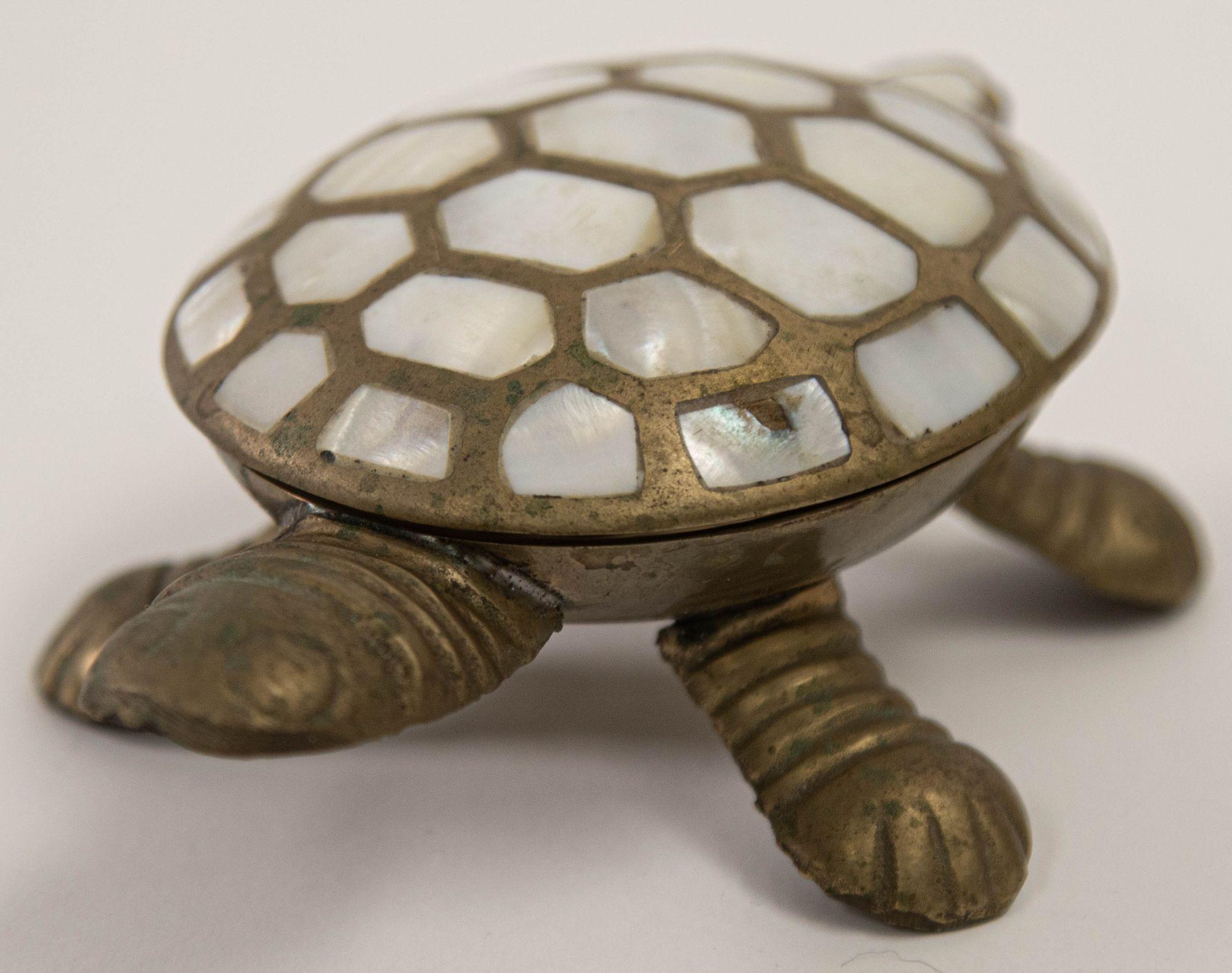 Vintage Brass Turtle with Inlaid Mother of Pearl Lidded Box at 1stDibs