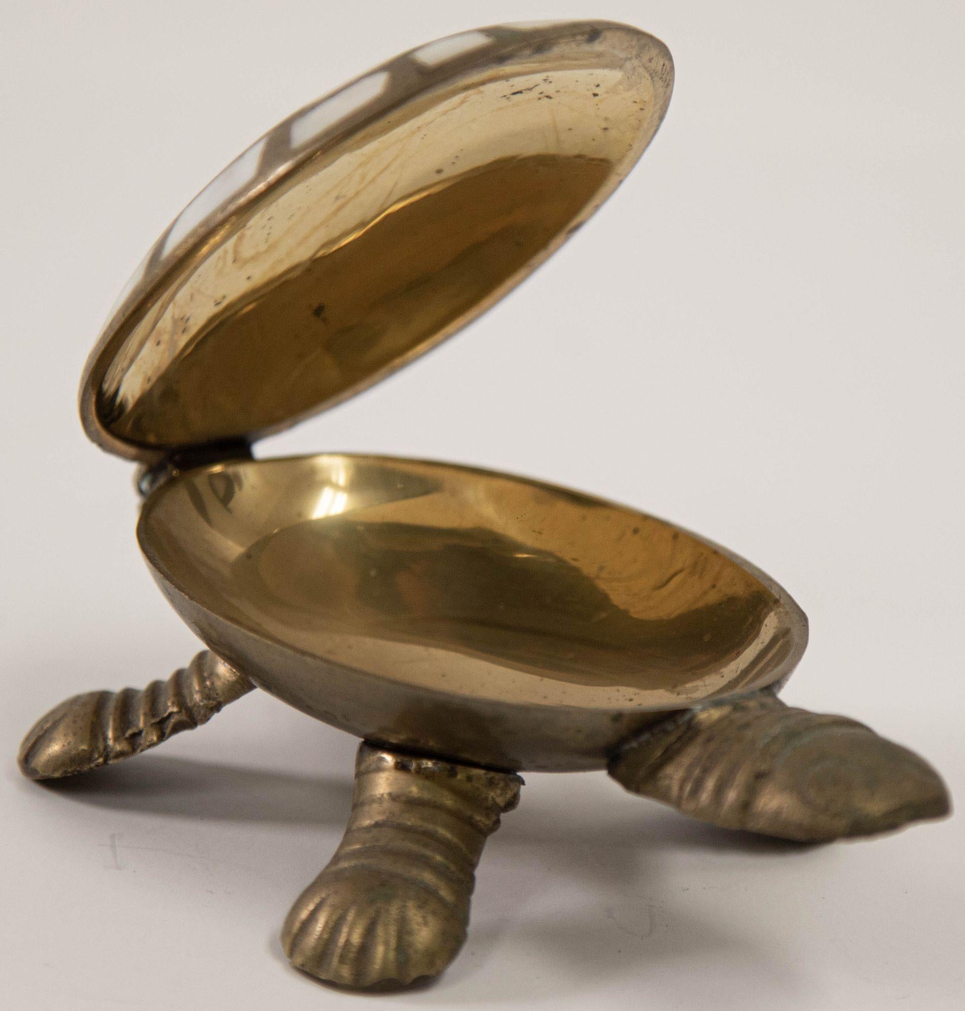 Vintage Brass Turtle with Inlaid Mother of Pearl Lidded Box at 1stDibs