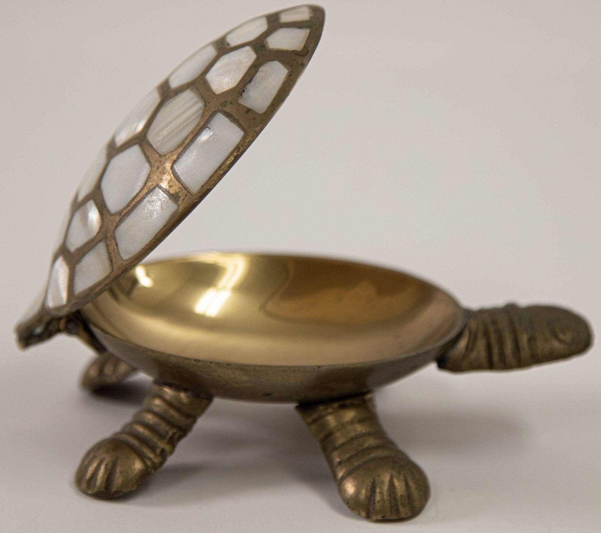 Vintage Brass Turtle with Inlaid Mother of Pearl Lidded Box at 1stDibs