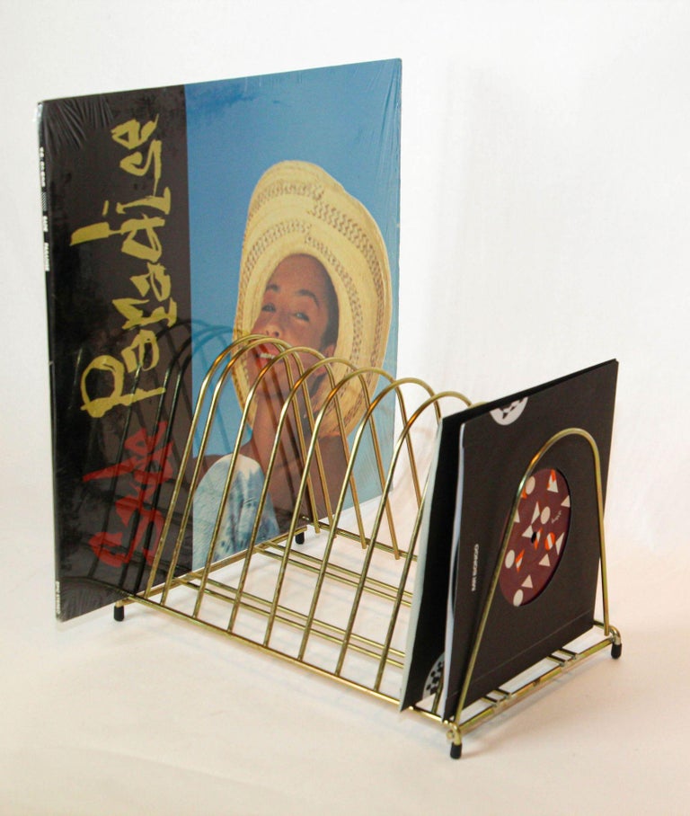 Vintage Vinyl-Regalständer aus Messing mit Draht, Mid-Century Modern ...