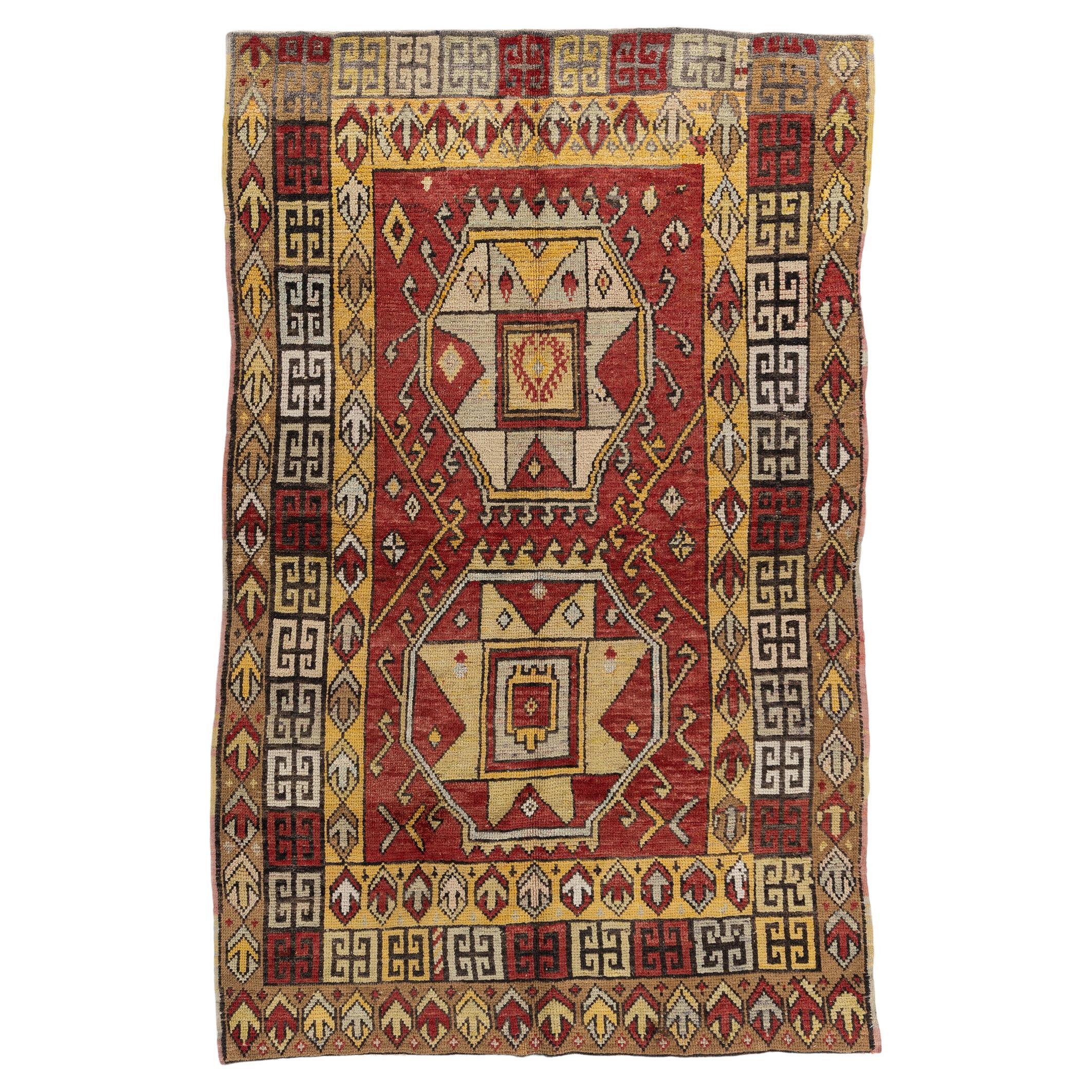 Distressed Vintage Turkish Rug with Rustic Modern Brick Design For Sale ...