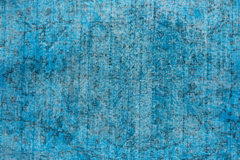 Vintage Bright Blue Overdyed Wool Rug For Sale at 1stDibs