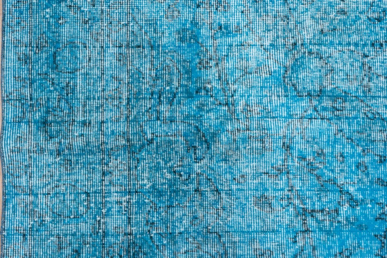 Vintage Bright Blue Overdyed Wool Rug For Sale at 1stDibs