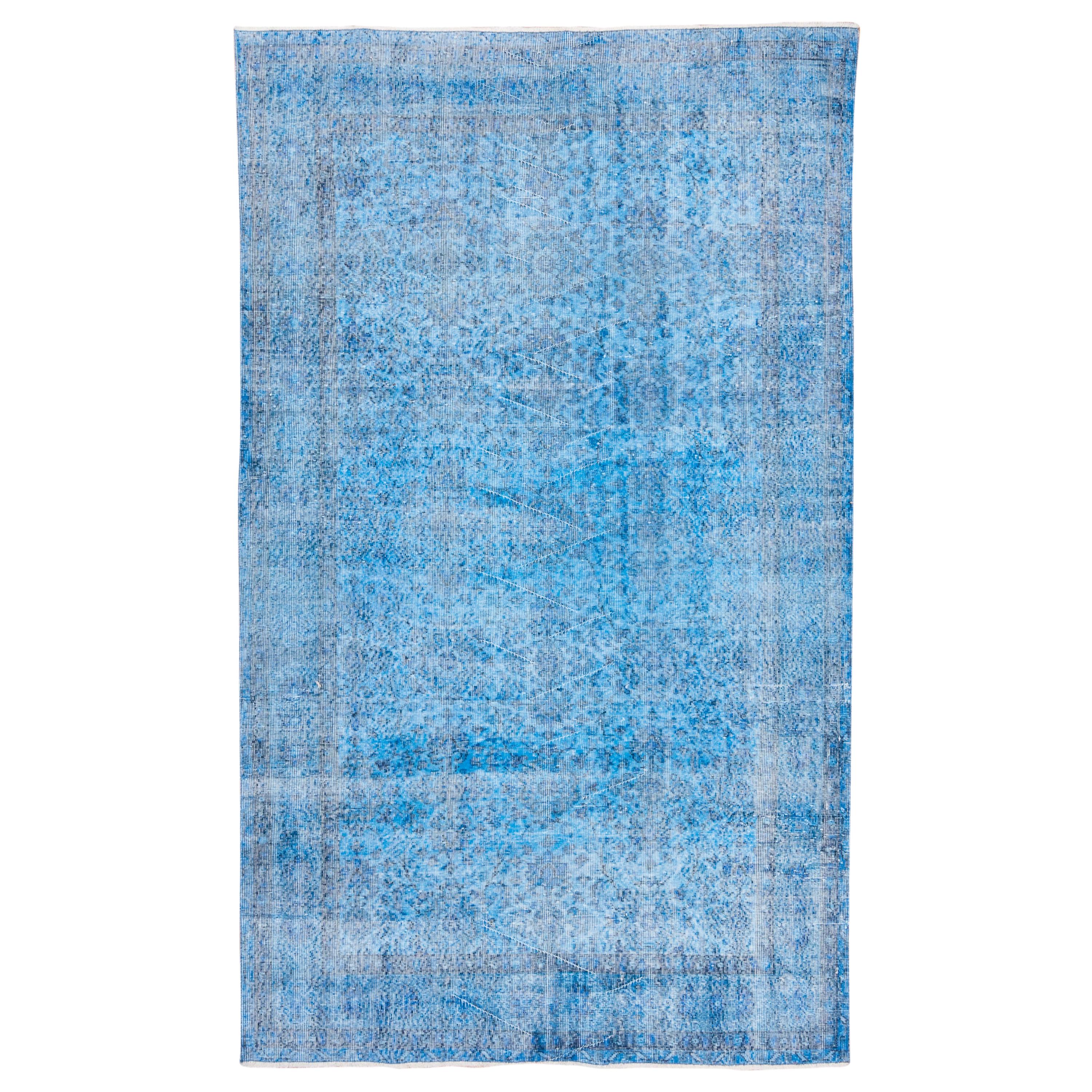 Vintage Bright Blue Overdyed Wool Rug For Sale at 1stDibs