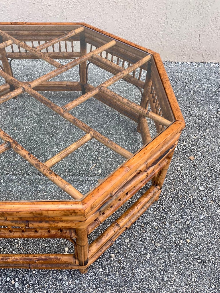 Vintage Brighton Style Burnt Bamboo Coffee Table For Sale at 1stDibs