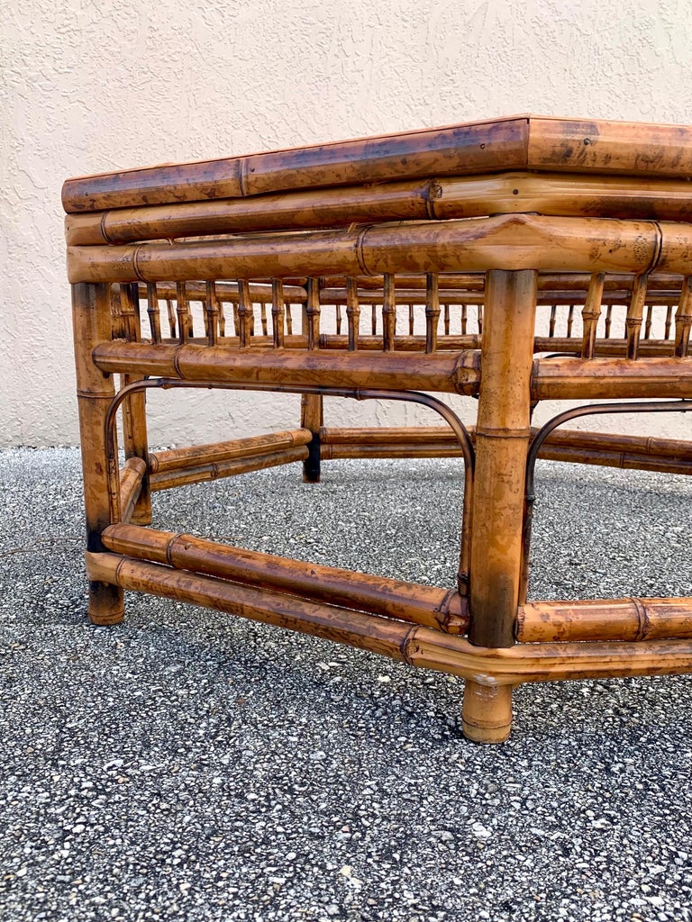 Vintage Brighton Style Burnt Bamboo Coffee Table For Sale at 1stDibs