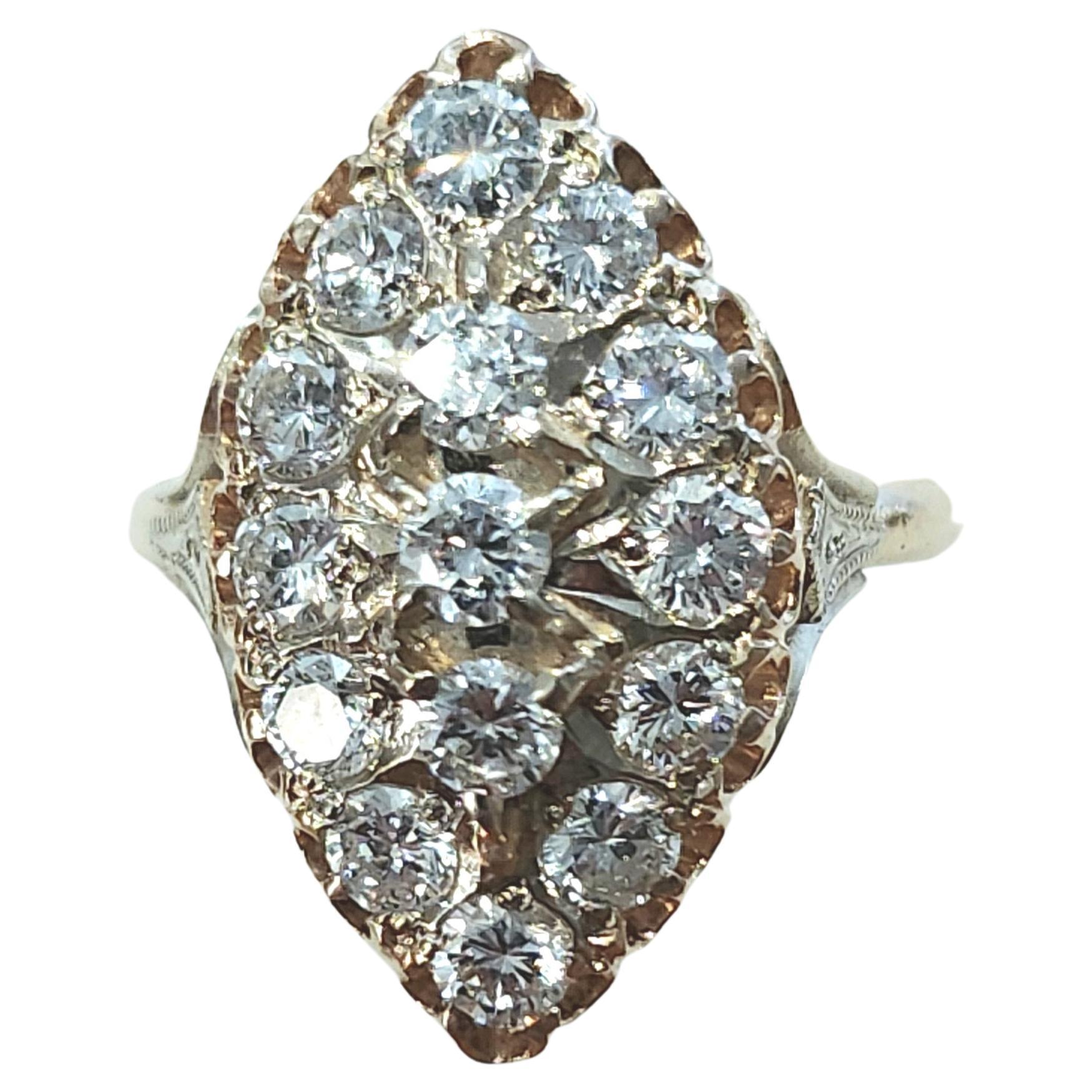 Vintage Brilliant Cut Diamond Russian Gold Ring For Sale at 1stDibs